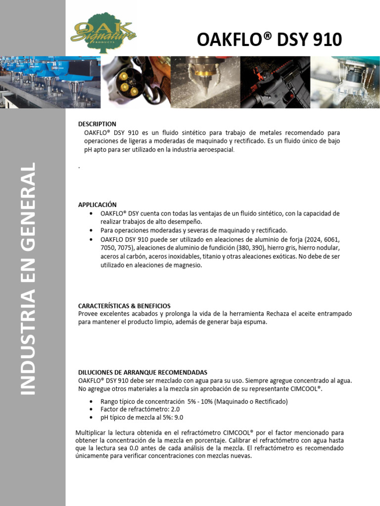 Oakflo DSY 910 MX PIF H | PDF | Aleación | Aluminio
