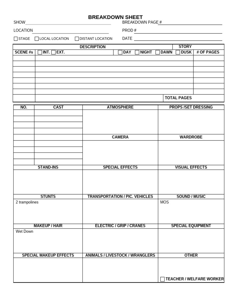20 Breakdown Sheet | PDF