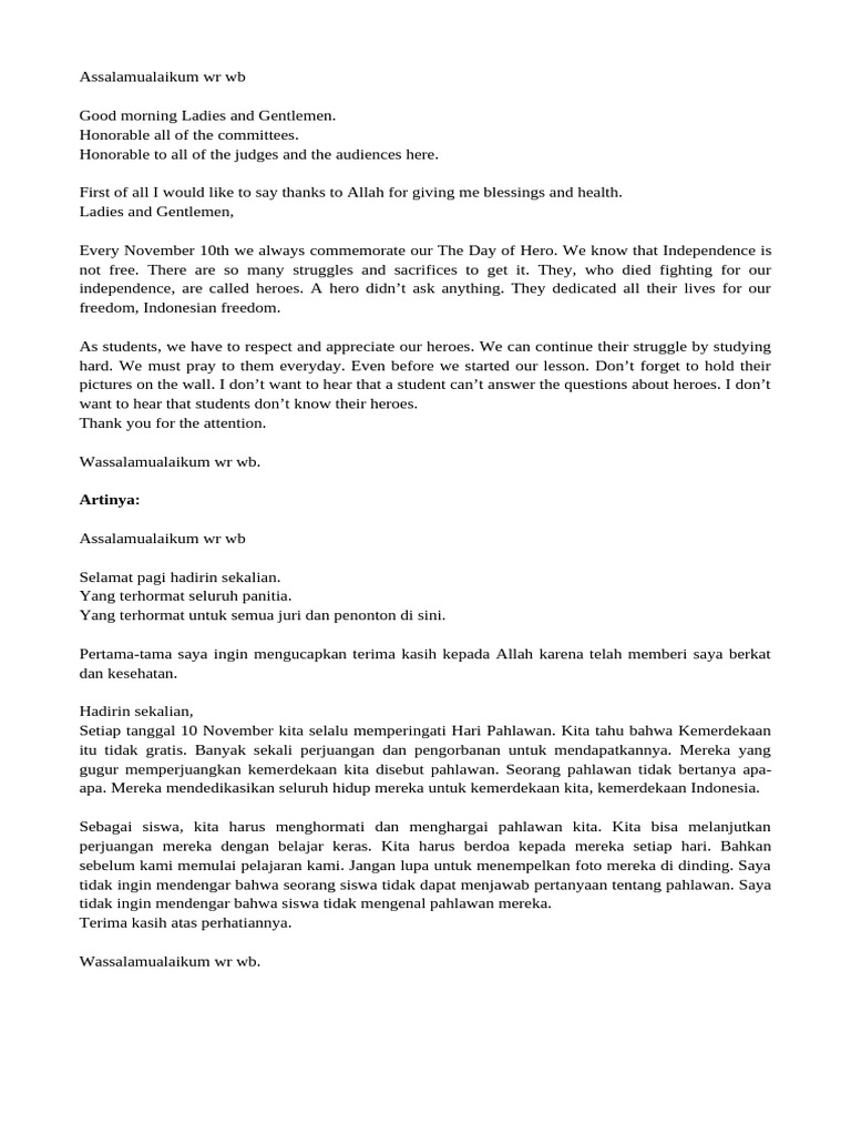 Pidato Bahasa Inggris Aliyah | PDF