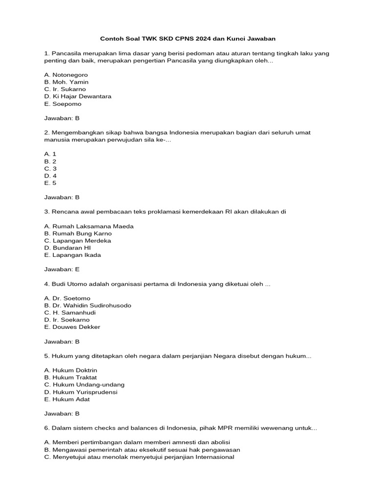 Contoh Soal SKD CPNS 2024 Dan Kunci Jawaban | PDF