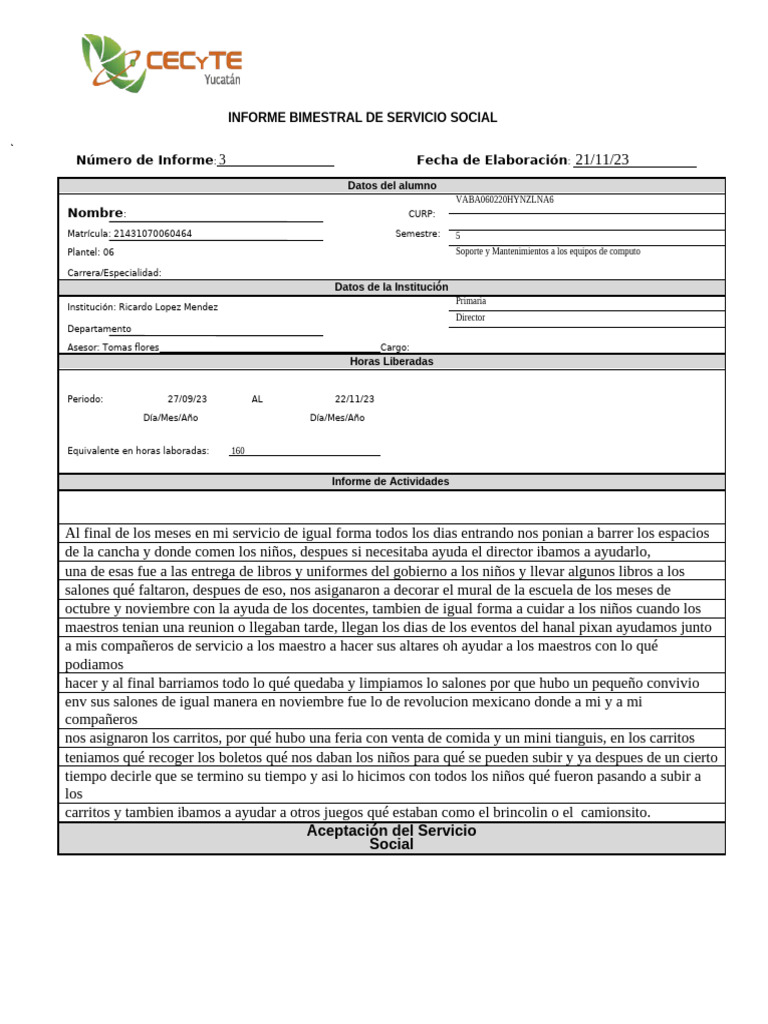 08 INFORME BIMESTRAL - XLSX - Hoja1 | PDF