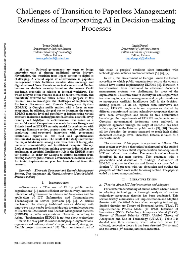 Challenges of Transition To Paperless Management Readiness of ...