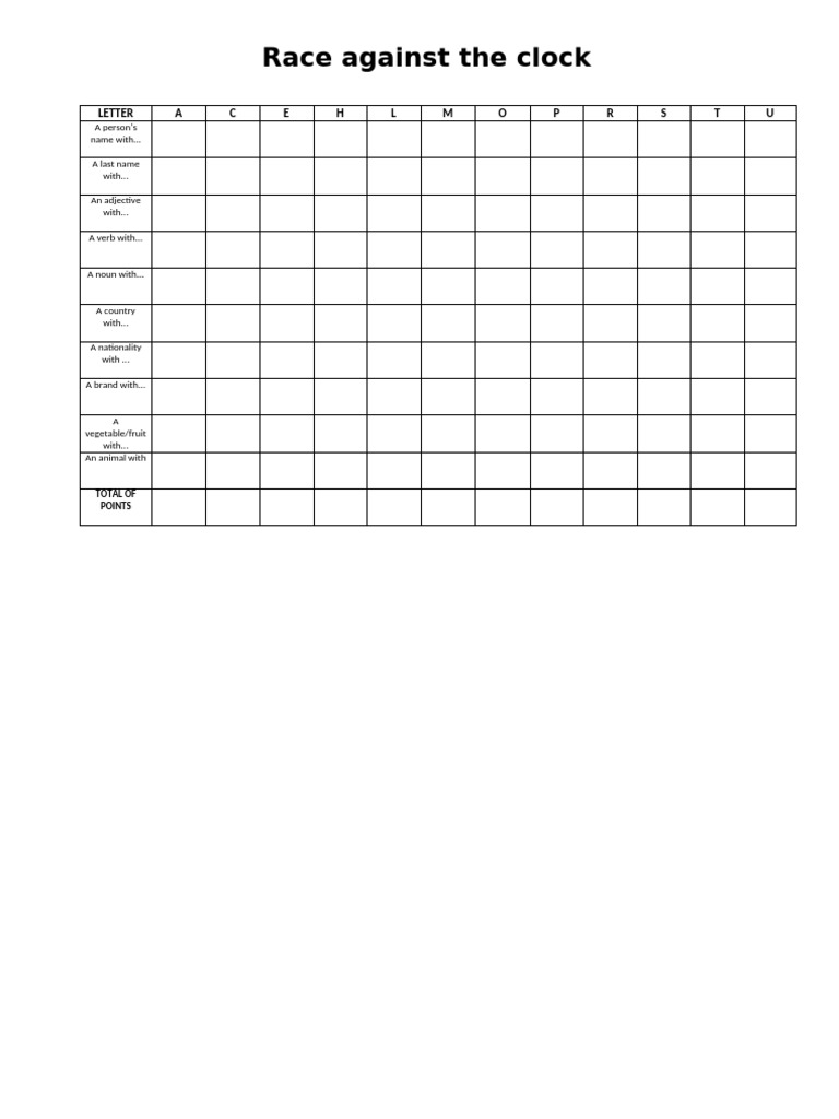 Race Against The Clock GAME | PDF | Science & Mathematics