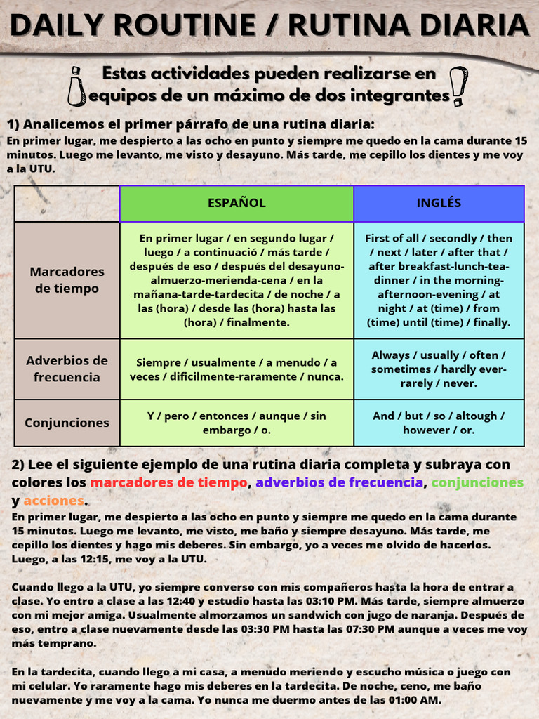 Daily Routine Rutina Diaria | PDF