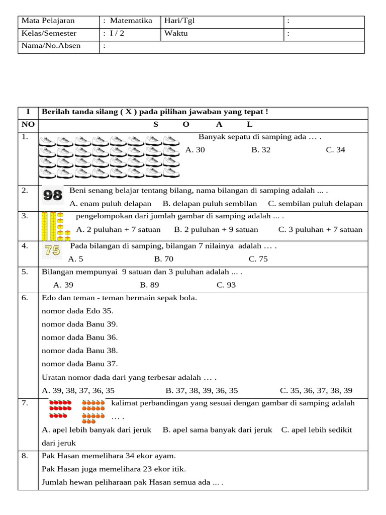 Soal MM KLS 1 SMT 2 | PDF | Metode & Bahan Ajar