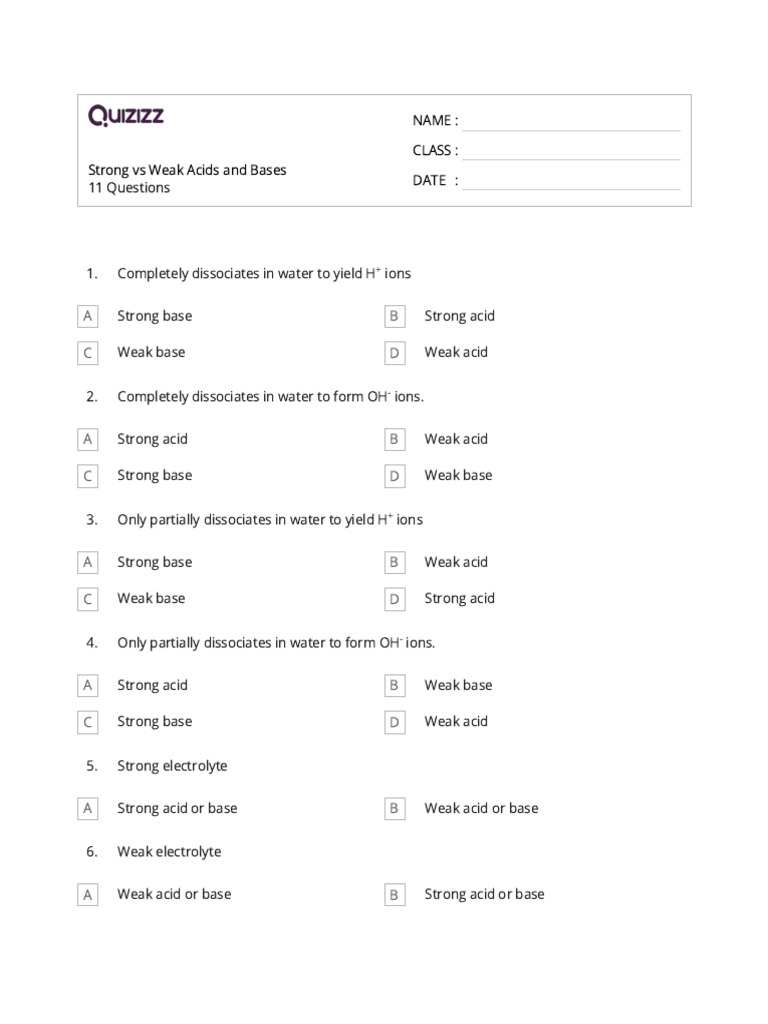 Strong Vs Weak Acids and Bases | PDF | Cooking, Food & Wine