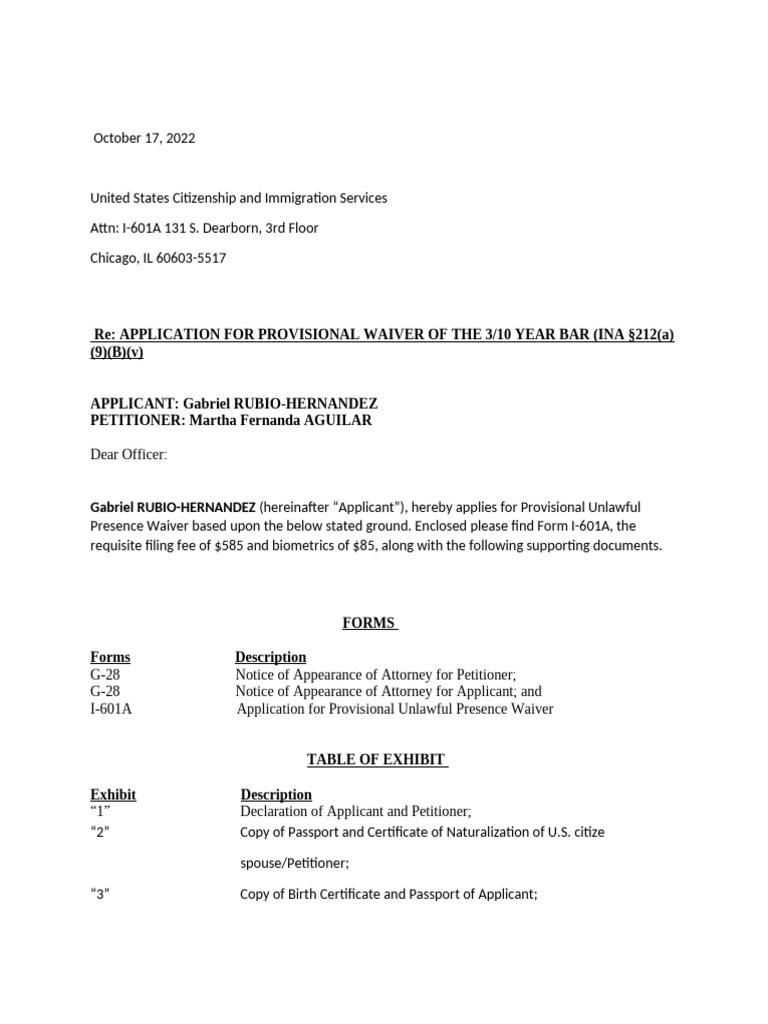 Provisional Waiver Sample | PDF | Social Science