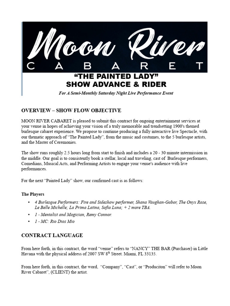 Painted Lady Contract and Rider | PDF | Performing Arts