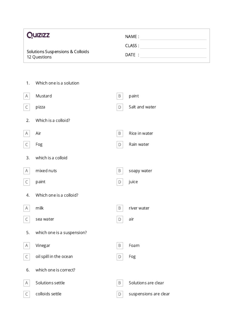 Solutions Suspensions & Colloids (Quizziz) | PDF