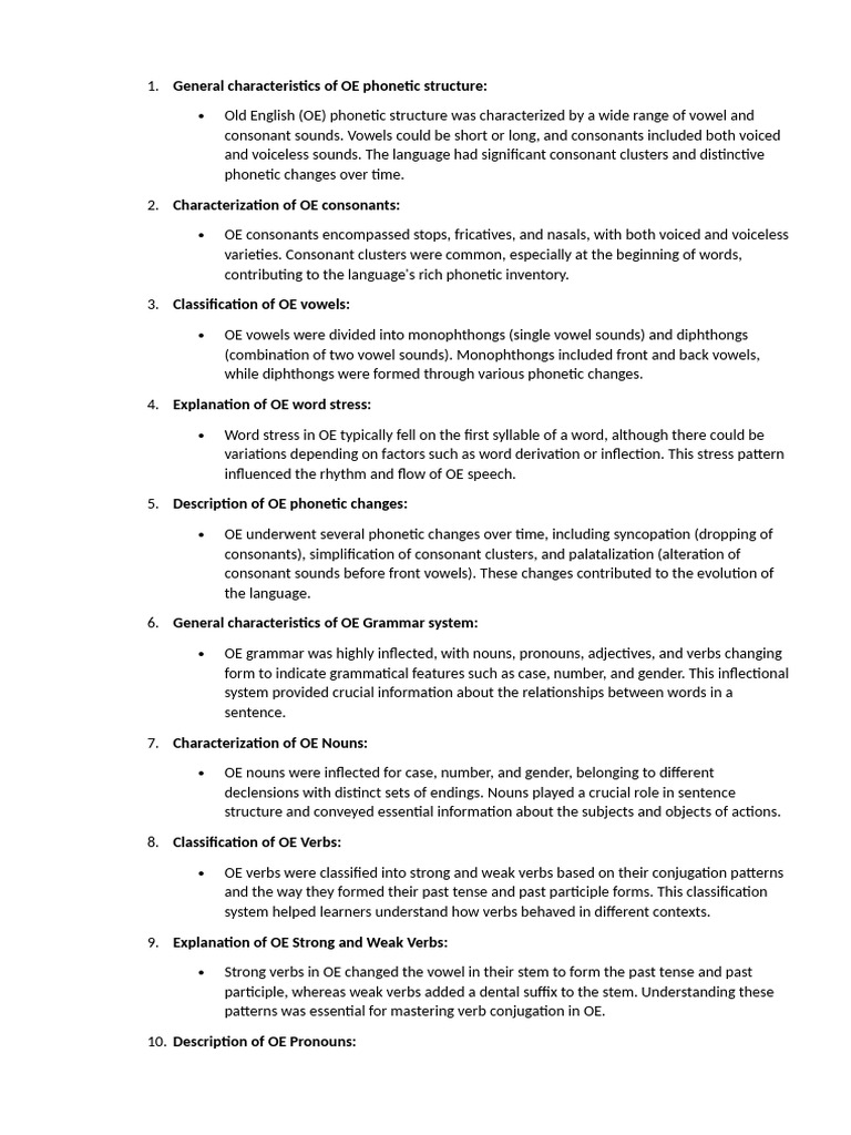 General Characteristics of OE Phonetic Structure | PDF | Verb ...