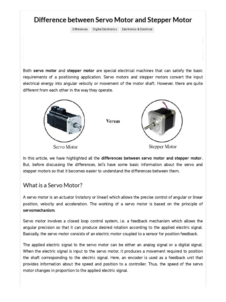 Servo vs Stepper Motors Explained | PDF | Electric Motor | Engines