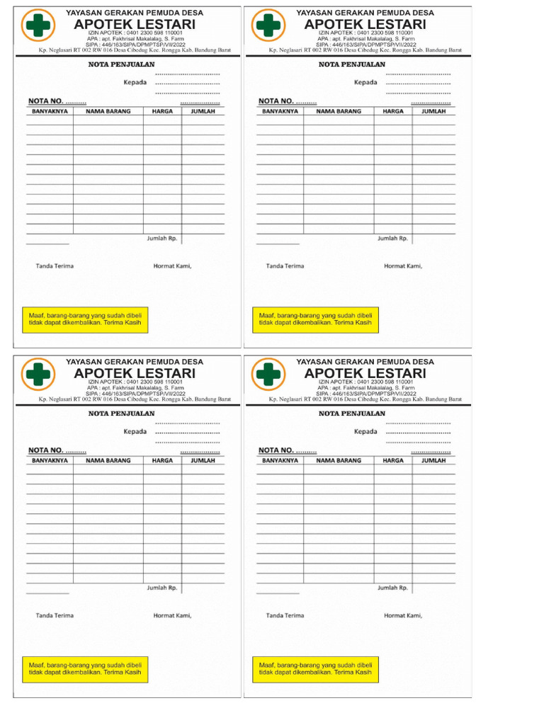 Nota Word Apotek | PDF