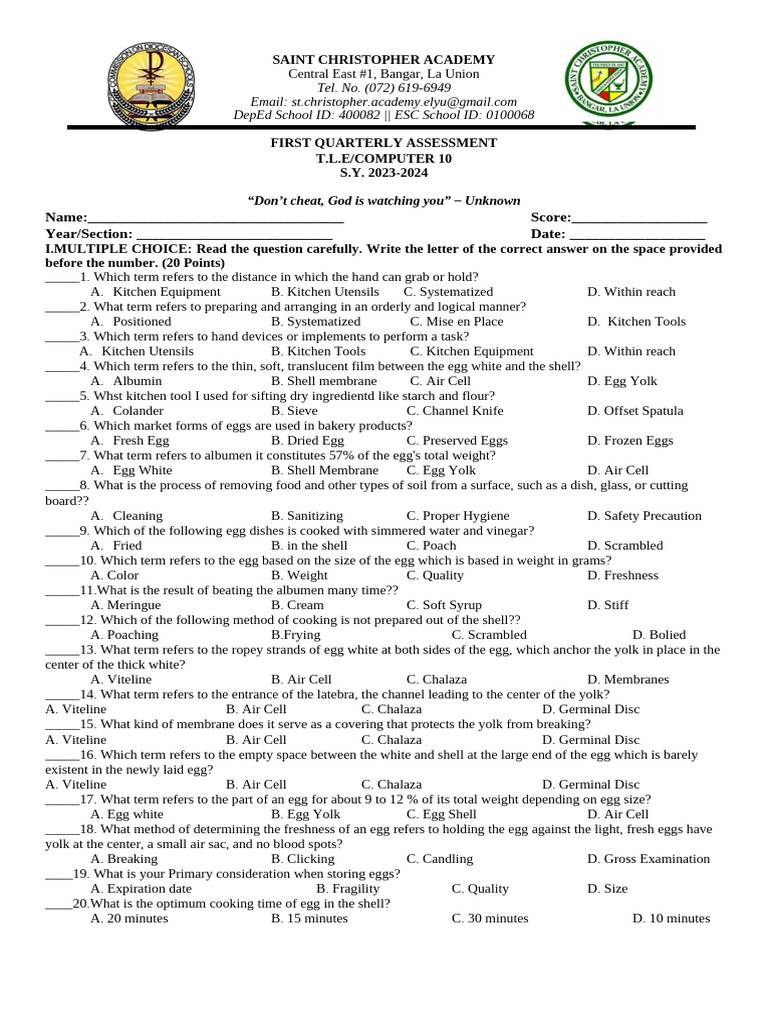 TLE Computer 10 Quarterly Assessment | PDF | Cakes | Spoon