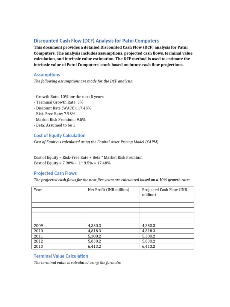Patni - DCF - Calculations - Patni Computers | PDF | Discounted Cash ...