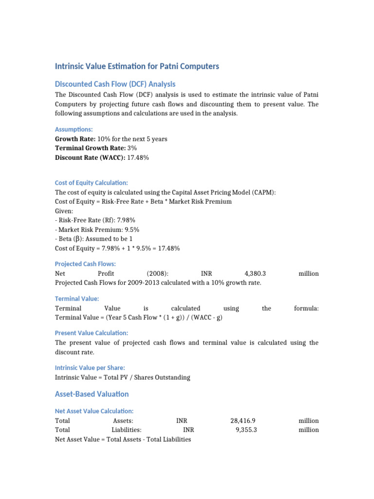 IntrinsicValueEstimation - Patni Computers | PDF | Finance & Money ...
