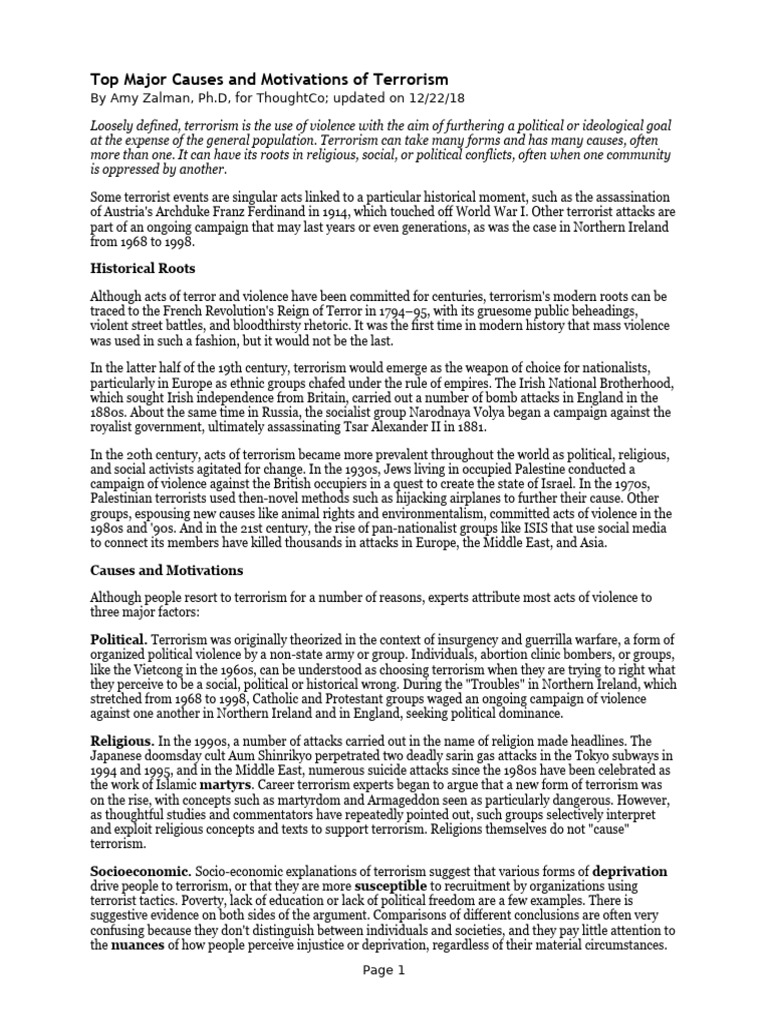 Top Major Causes and Motivations of Terrorism | PDF | Violence | Martyr