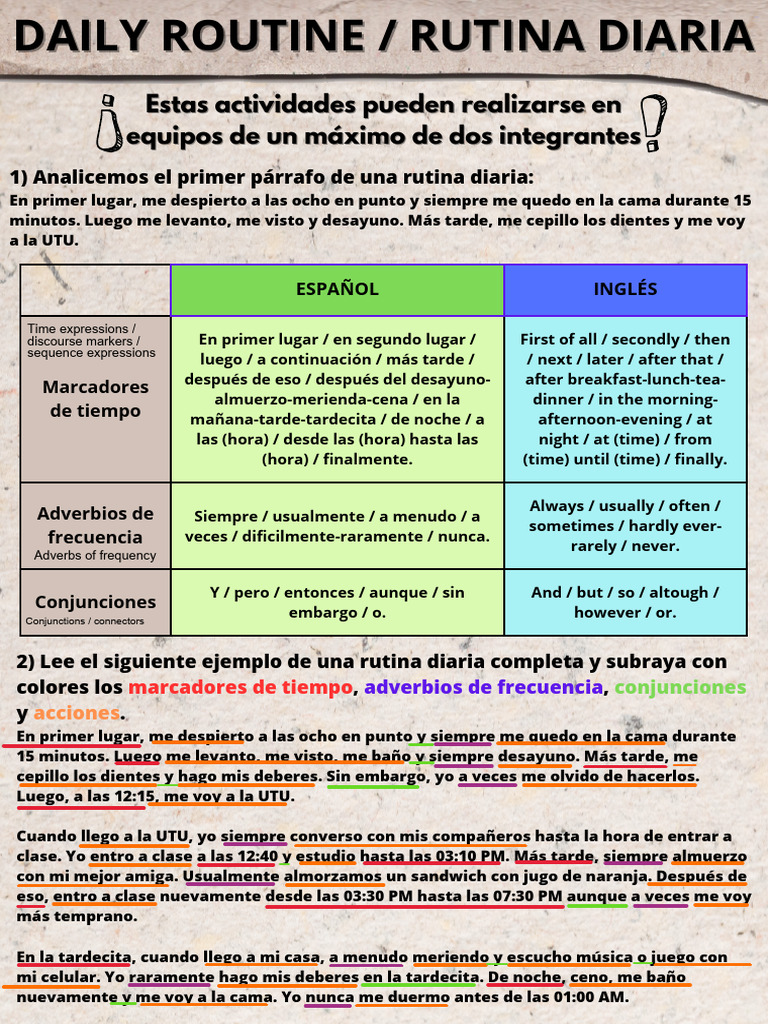 DAILY ROUTINE RUTINA DIARIA - Anto | PDF | Artes del Lenguaje y ...