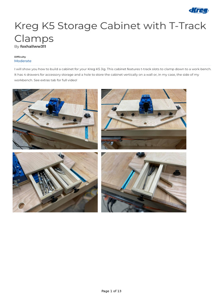Kreg k5 Storage Cabinet With T Track Clamps | PDF | Drill | Cabinetry