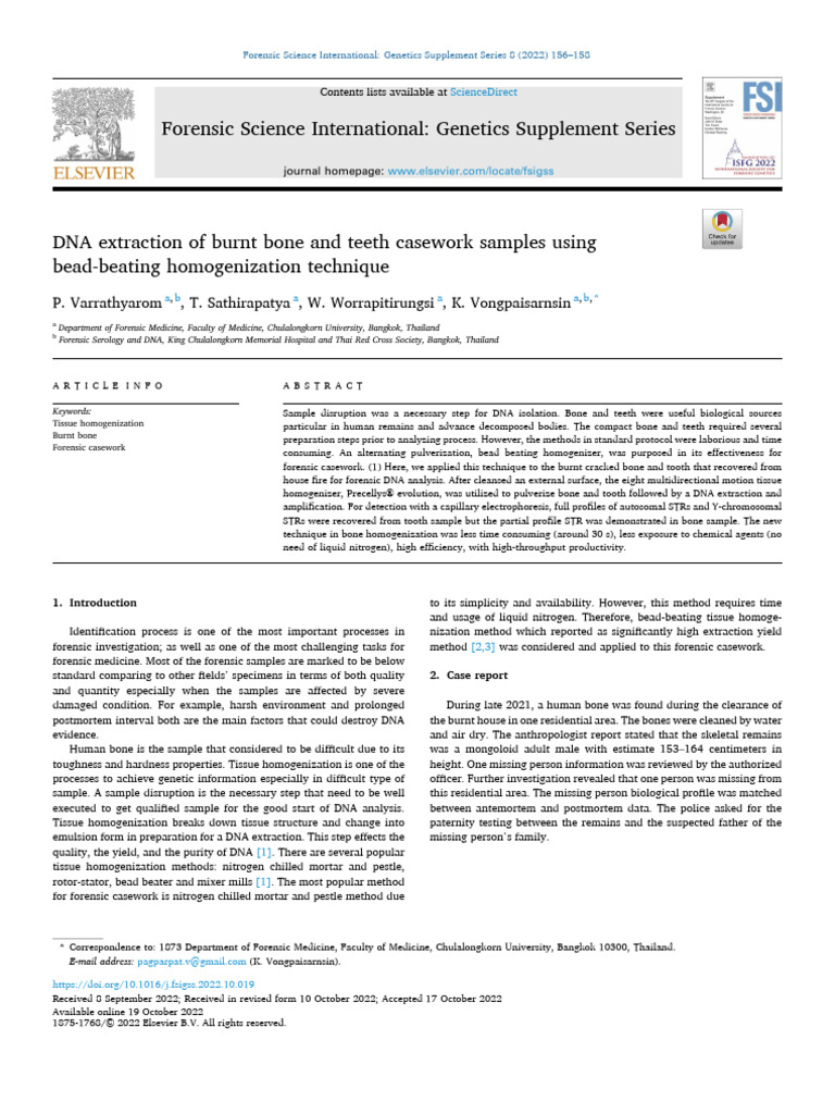DNA Extraction of Burnt Bone and Teeth Casework Samples Using | PDF | Dna Profiling | Microsatellite