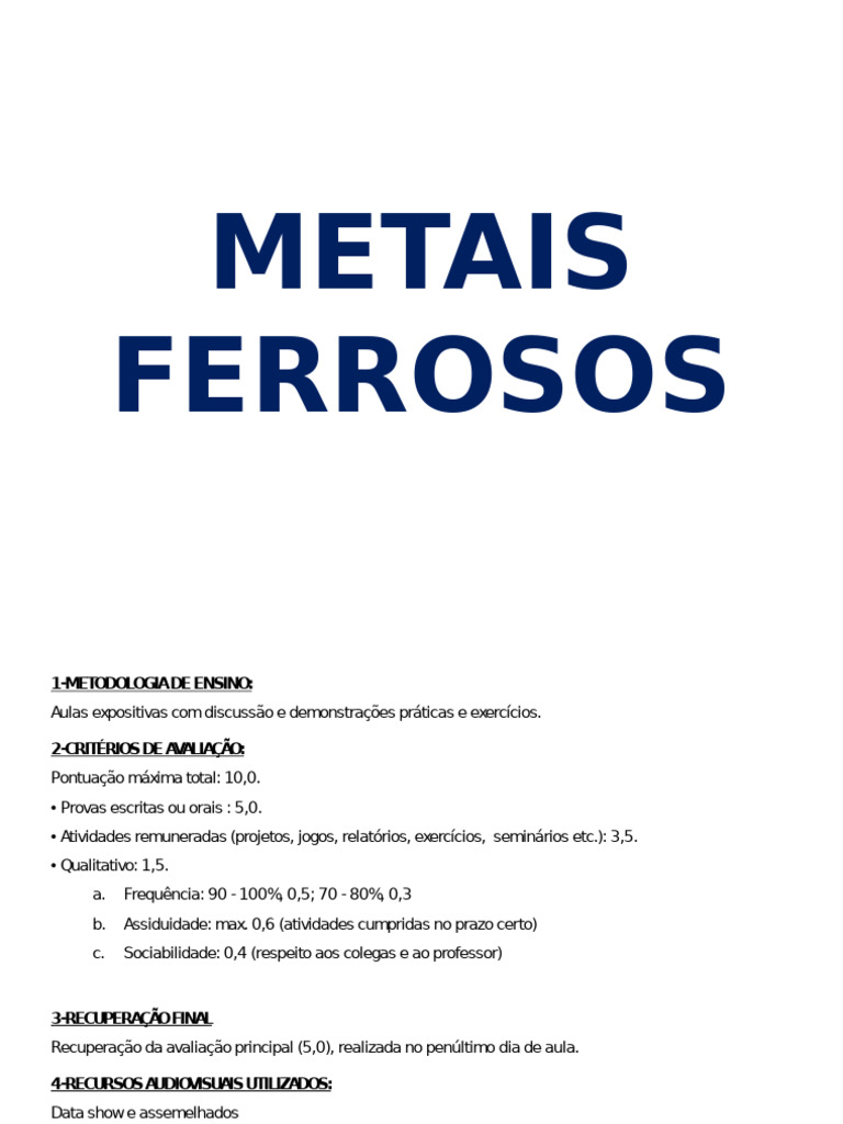Características e Aplicações de Metais Ferrosos | PDF | Cromo | Liga