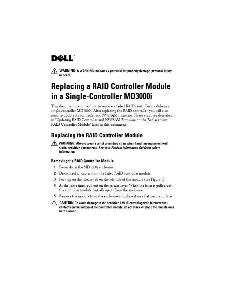 Replacing A RAID Controller Module in A Single-Controller MD3000i | PDF ...