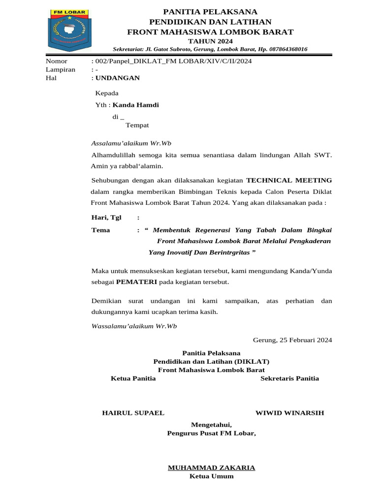 Surat Undangan Technical Meeting | PDF