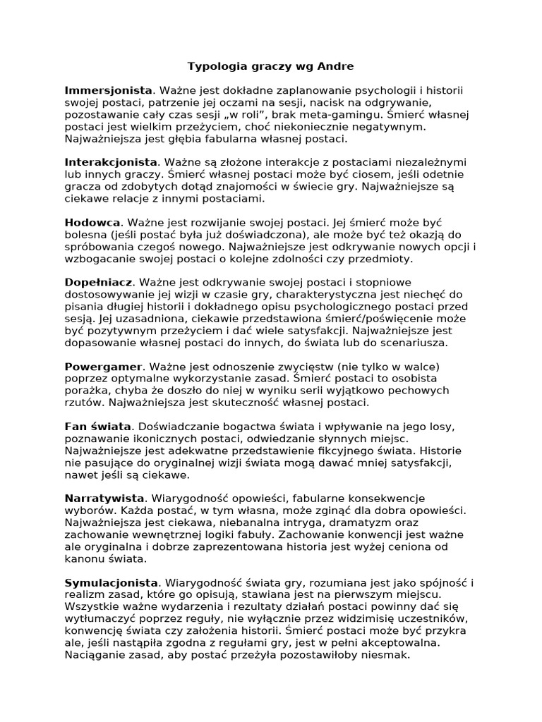 Typologia Graczy WG Andre | PDF