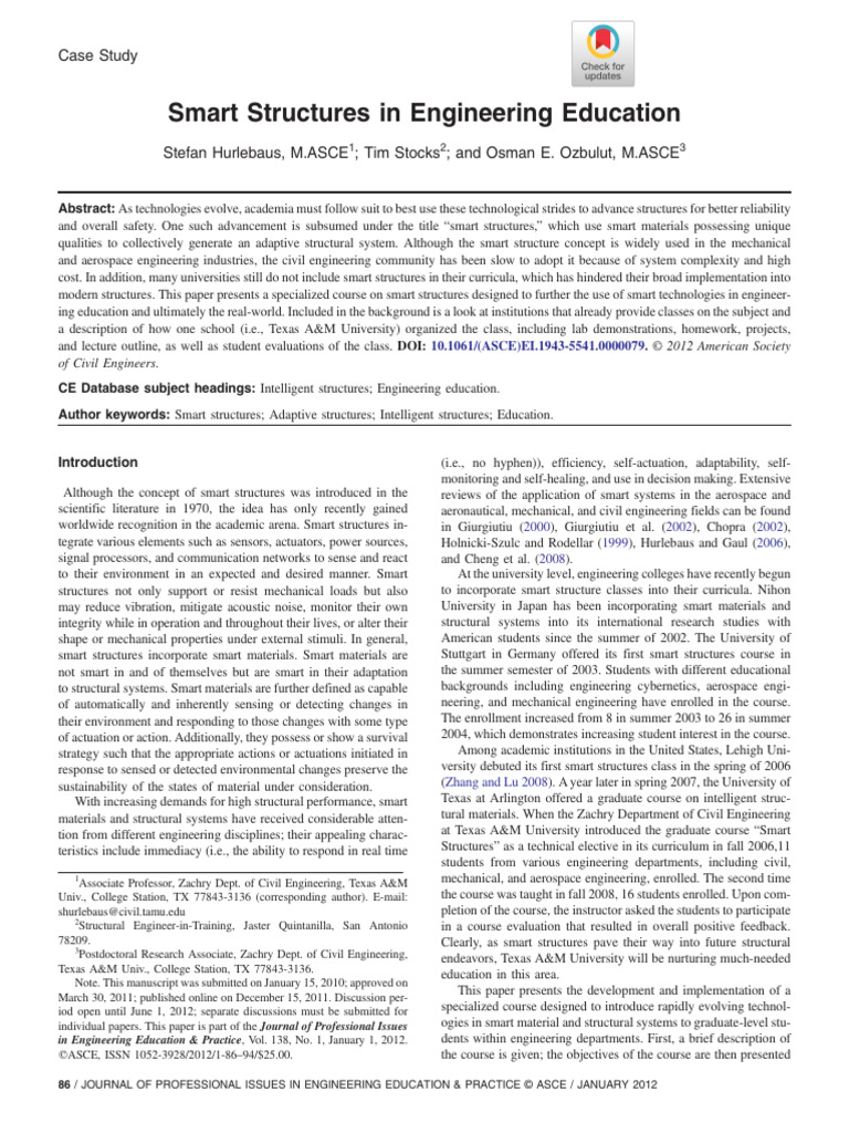 Hurlebaus Et Al 2011 Smart Structures in Engineering Education | PDF | Piezoelectricity ...