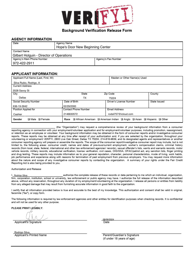 Verifyi Background Check Form | PDF | Background Check | Criminal Record
