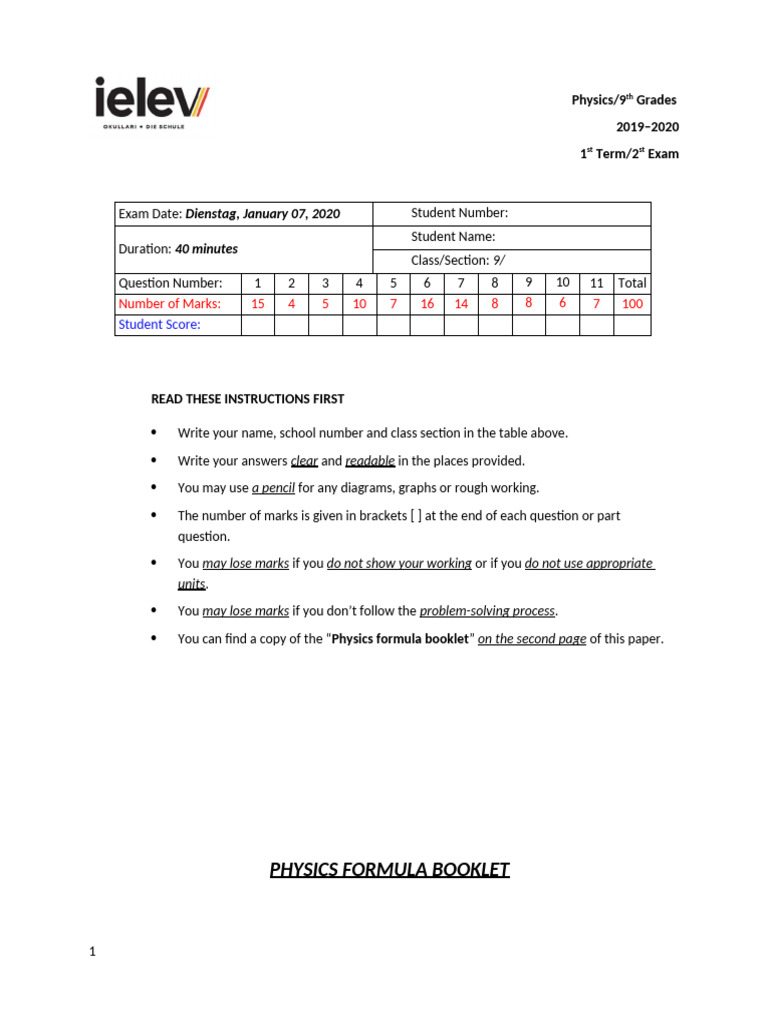 9.grades EXAM-2 | PDF | Velocity | Metrology