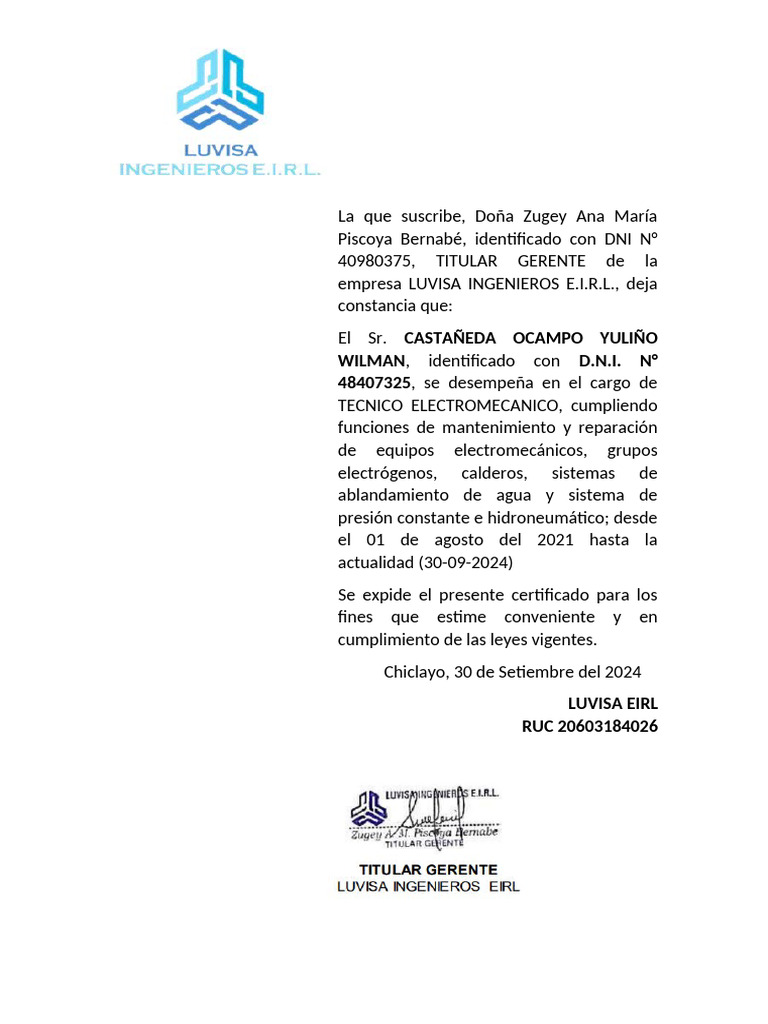 Certificado Luvisa | PDF