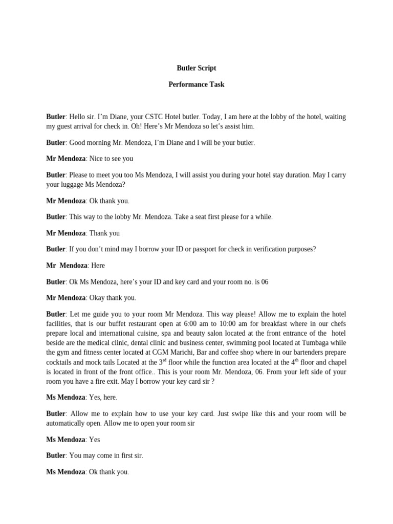 Butler Script For Girls | PDF | Cooking, Food & Wine | Home & Garden