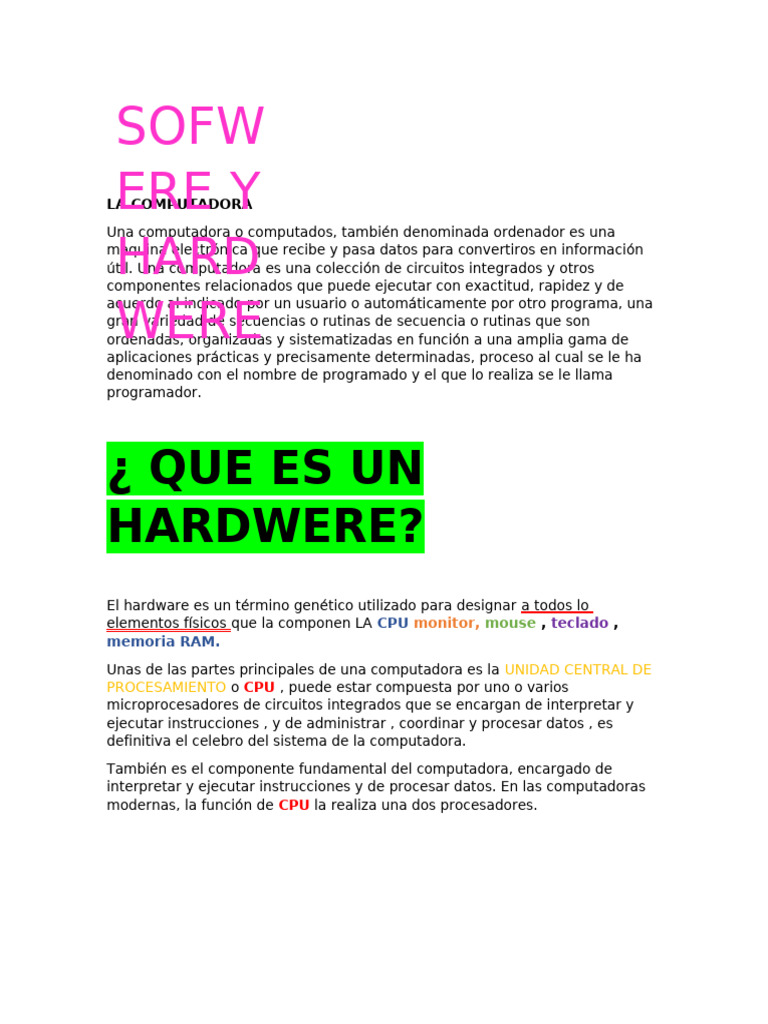 Actividad 4 Sowere y Hardwere | PDF | Hardware de la computadora ...