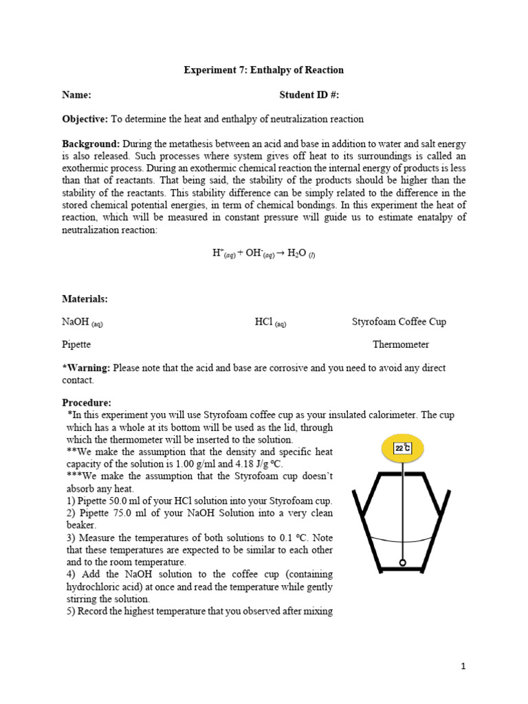 EXP 8 - Enthalpy of Reactions | PDF | Quantity | Physical Chemistry