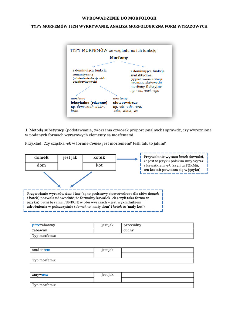 GOJP I Morfologia (Typy, Wydzielanie I Funkcje Morfemów) | PDF