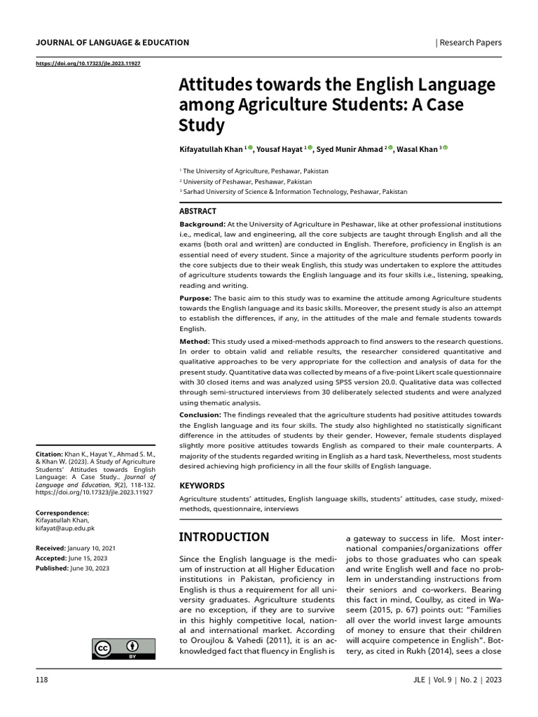Agriculture Students' Attitudes Toward English | PDF | Qualitative ...