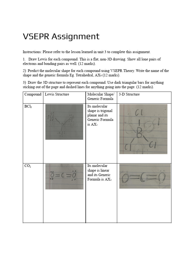 VSEPR Theory Assignment Worksheet | PDF | Science & Mathematics ...