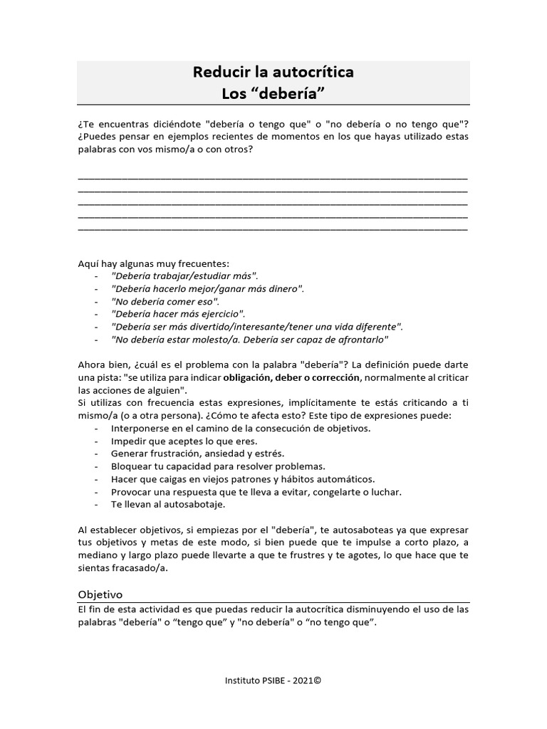 Reducir Autocrítica: Evita "Debería" | PDF