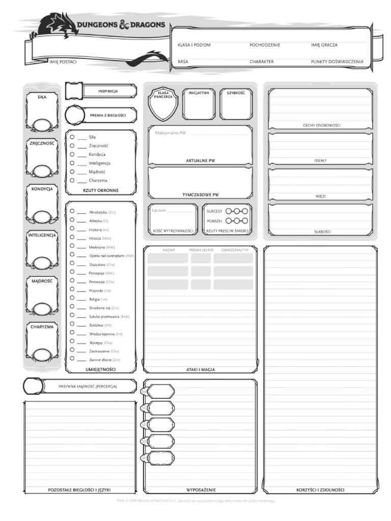 DnD5PL Karta Postaci Edit | PDF