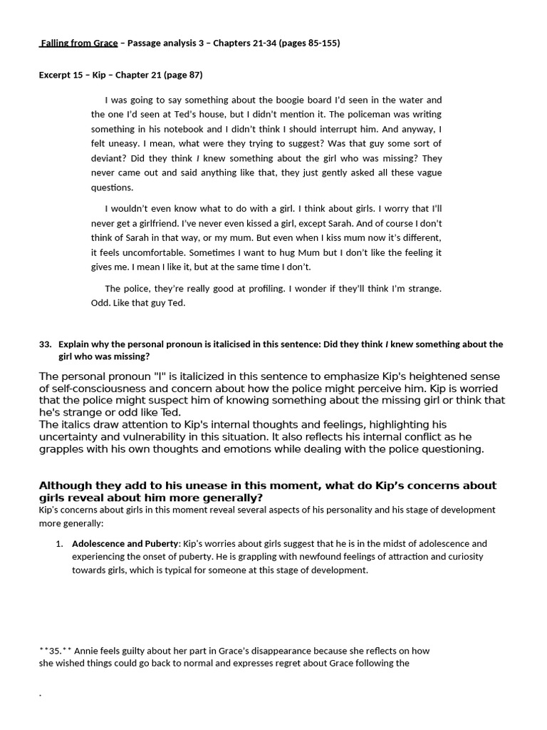Passage Analysis: Falling from Grace (Ch. 21-34) | PDF | Adolescence