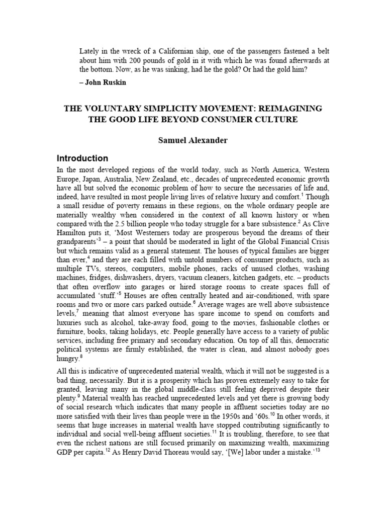 Alexander Samuel The Voluntary Simplicity Movement Reimagining | PDF ...