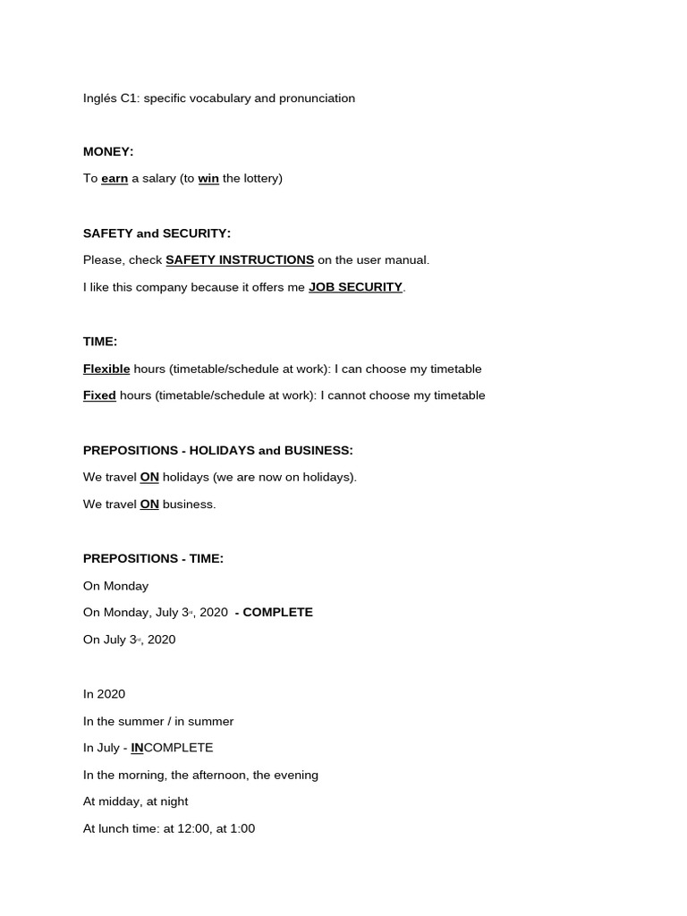 Inglés C1 Specific Vocabulary and Pronunciation | PDF | Languages ...