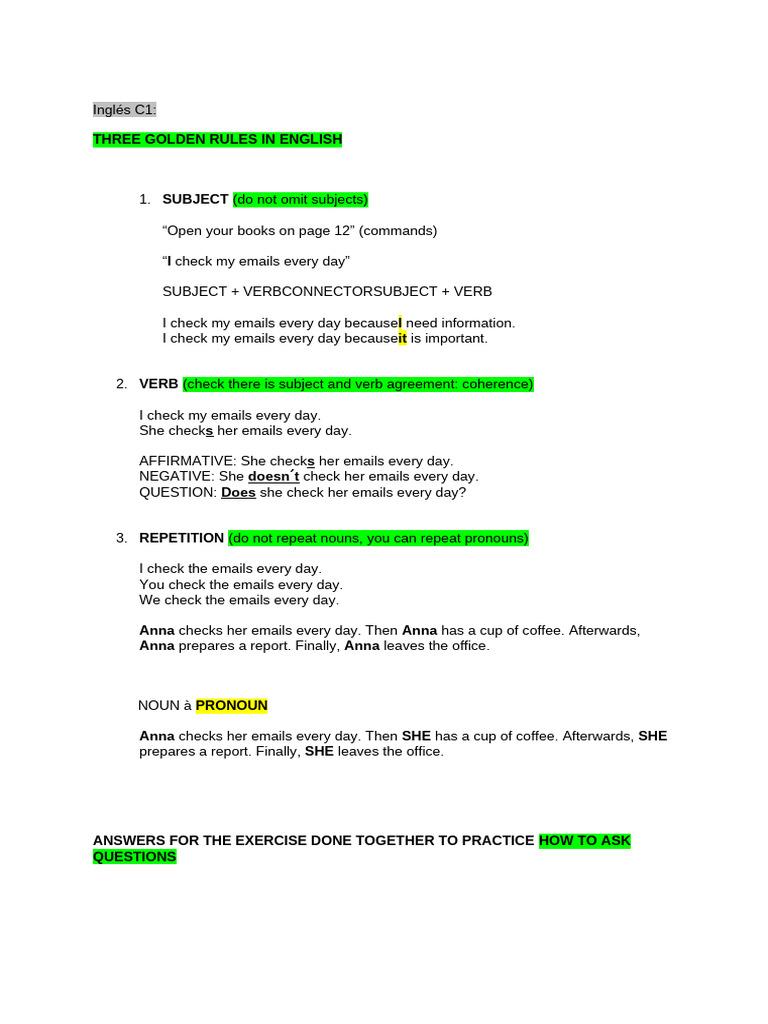 Inglés C1 THREE GOLDEN RULES IN ENGLISH | PDF