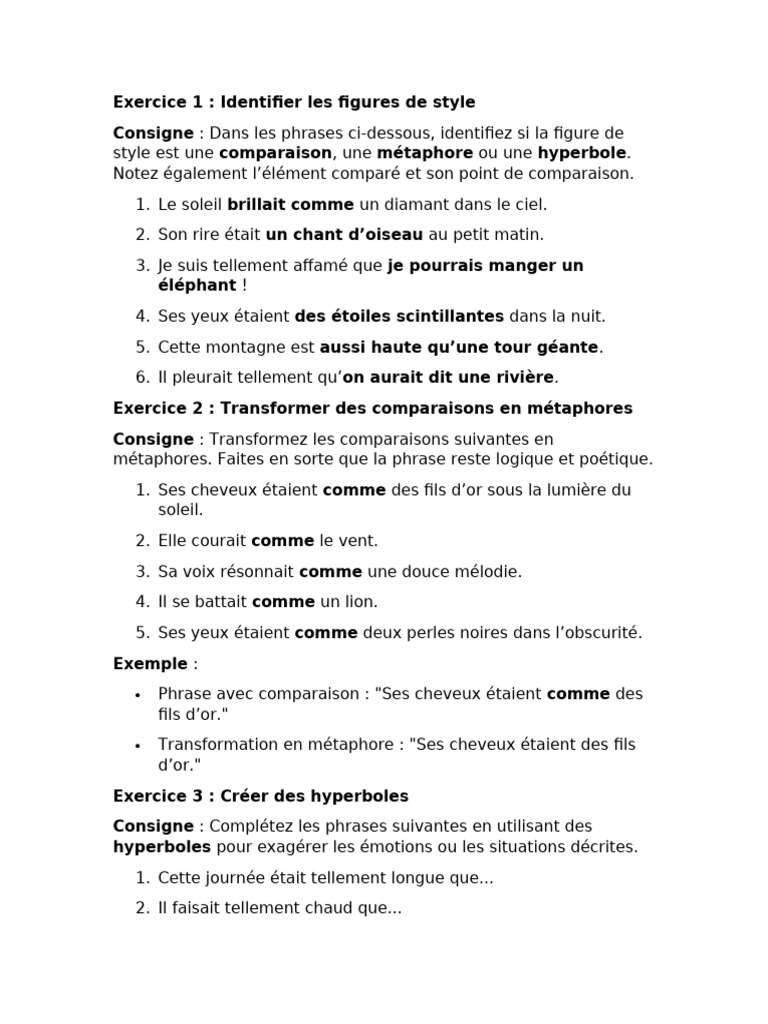 Les Figures de Style Exercices | PDF | Métaphore