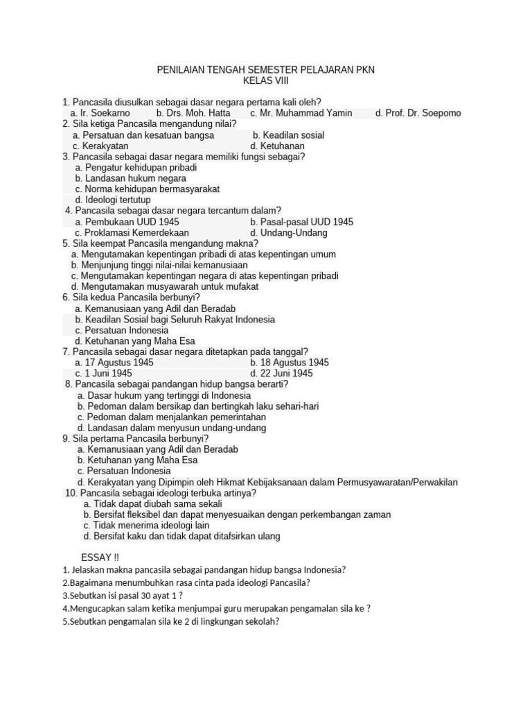 PTS PKN Kelas 8 | PDF