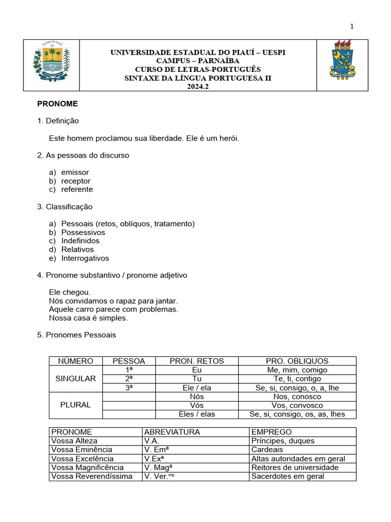 Pronome | PDF | Pronome | Assunto (gramática)