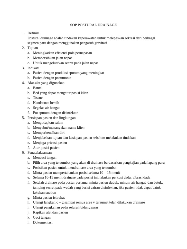 Prosedur Postural Drainase Paru | PDF