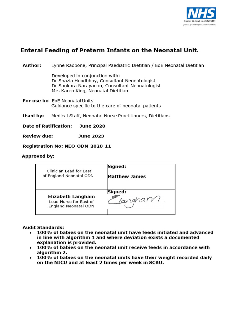 Preterm Infant Enteral Feeding Guide | PDF | Preterm Birth | Neonatal ...