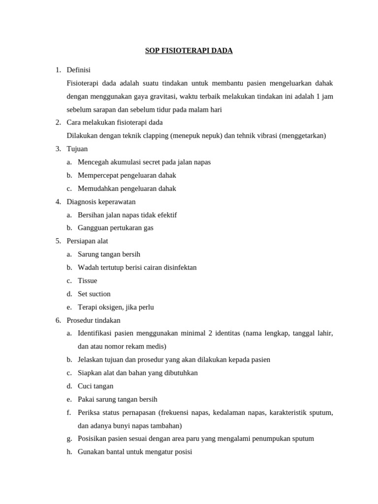 Sop Fisioterapi Dada | PDF