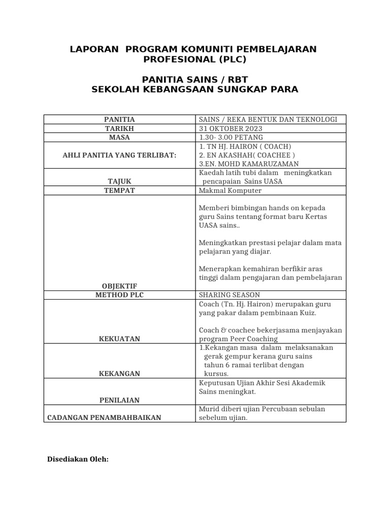 Laporan-Plc-Panitia-SainsRBT 2 | PDF